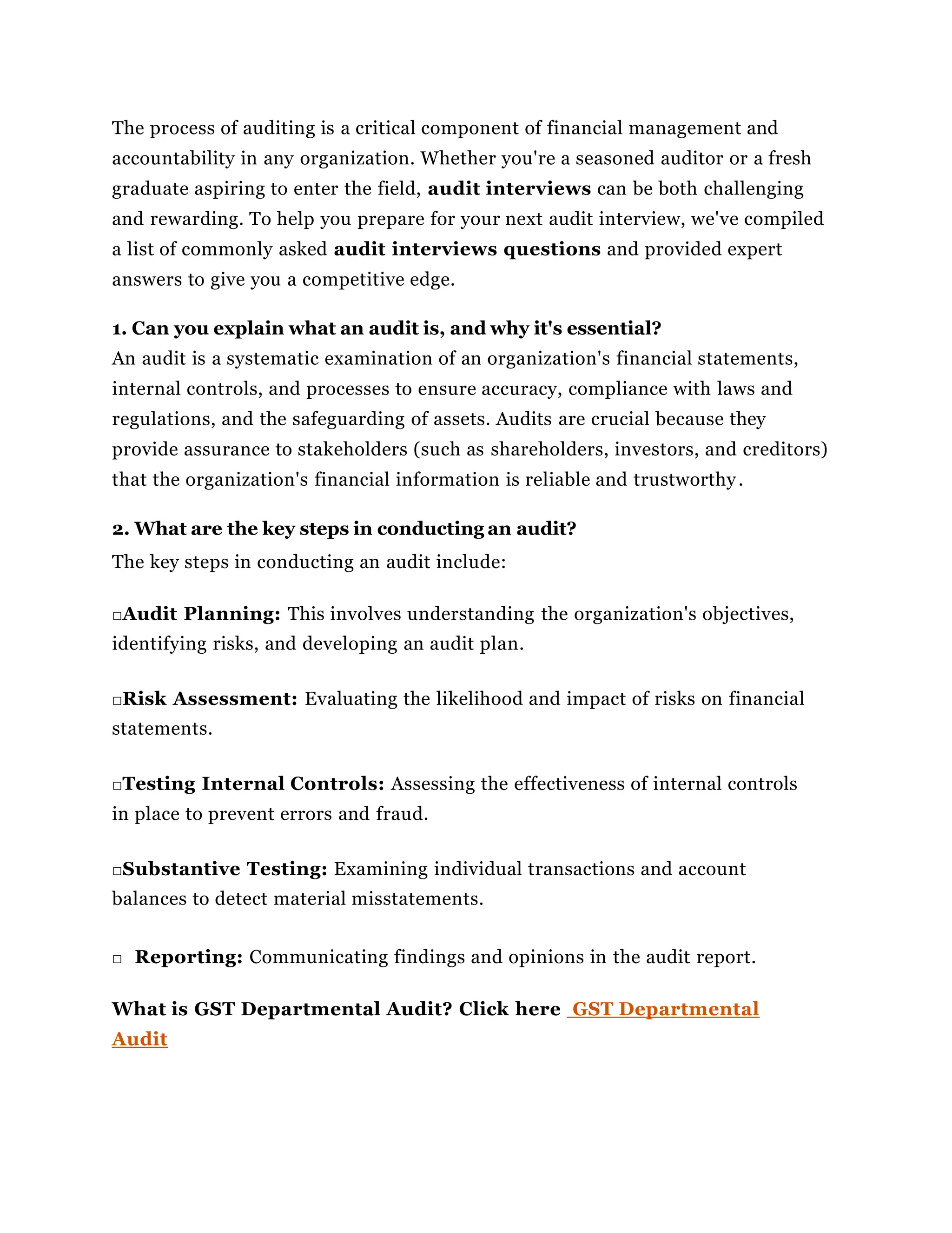 Audit Interview: Commonly Asked Questions & Expert Answers | Academy ...