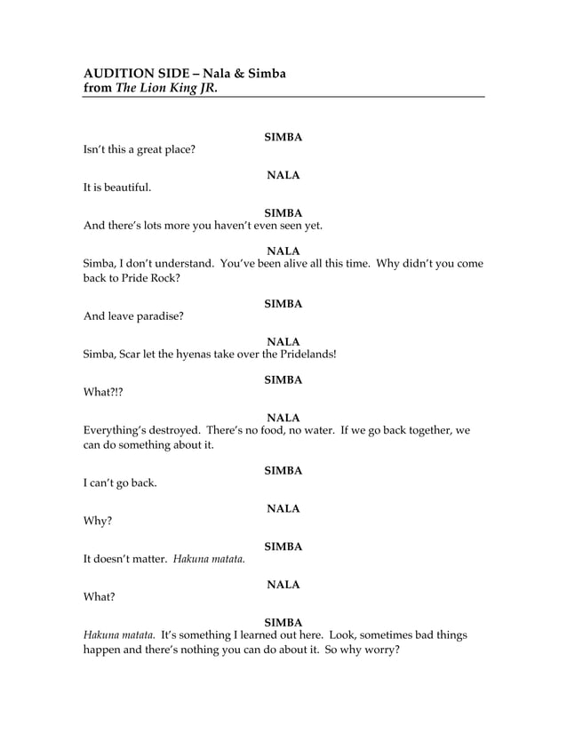 Audition side nala & simba | PDF