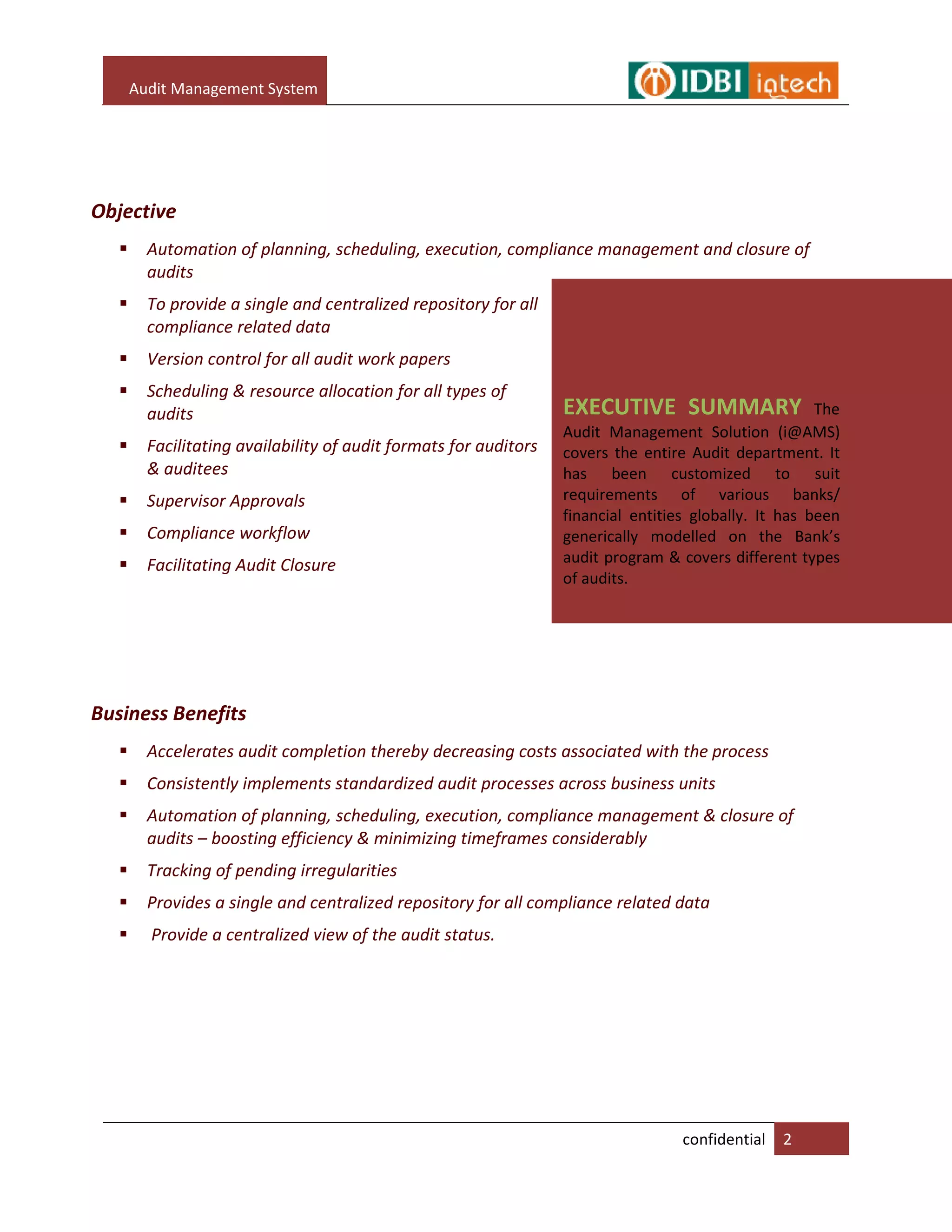 IDBI Intech - Audit Management Solution | PDF
