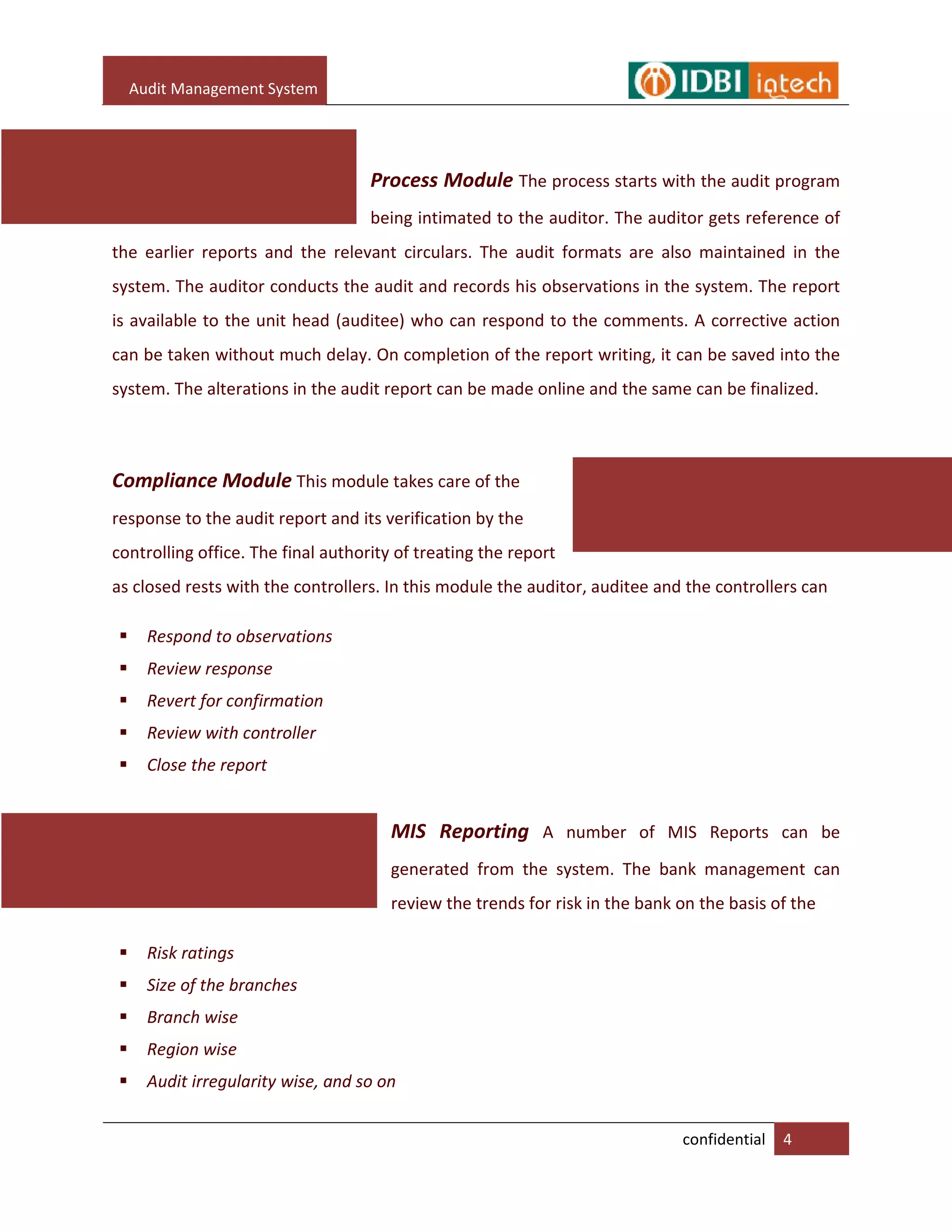 IDBI Intech - Audit Management Solution | PDF