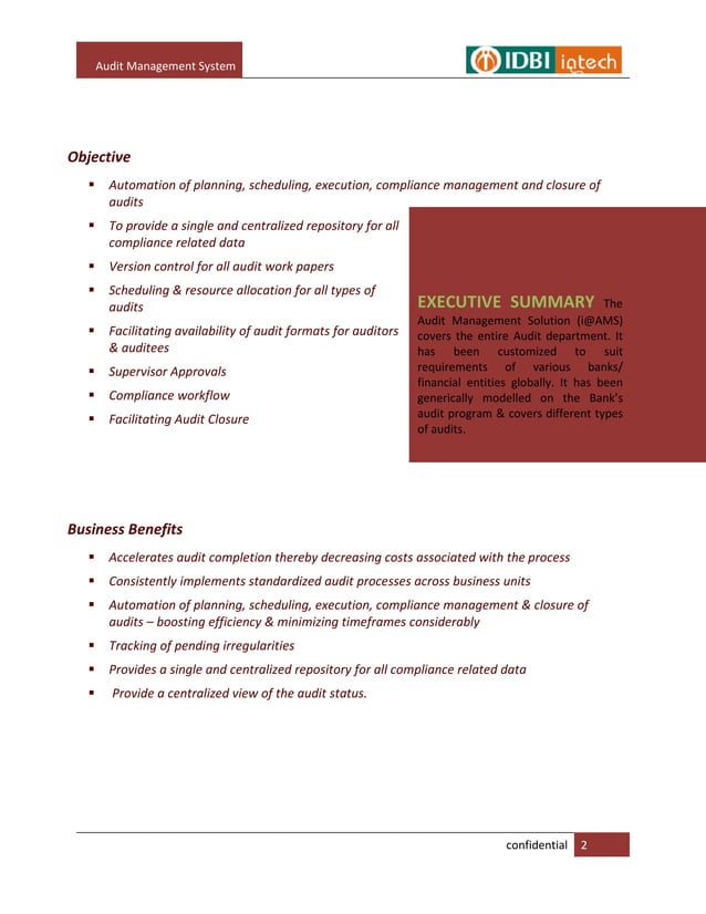 IDBI Intech - Audit Management Solution | PDF