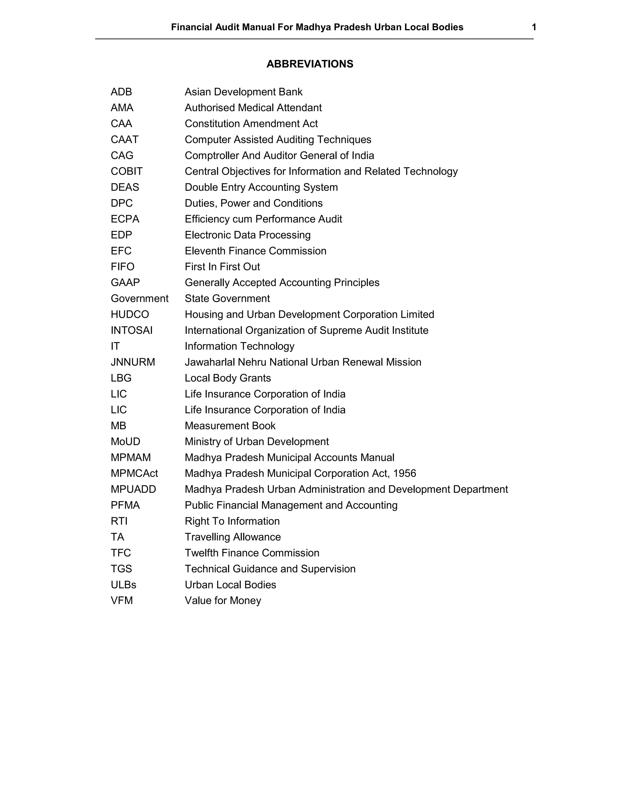 Financial Audit Manual for ULBs of M.P. - English | PDF