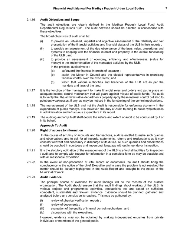 Financial Audit Manual for ULBs of M.P. - English | PDF | Business ...