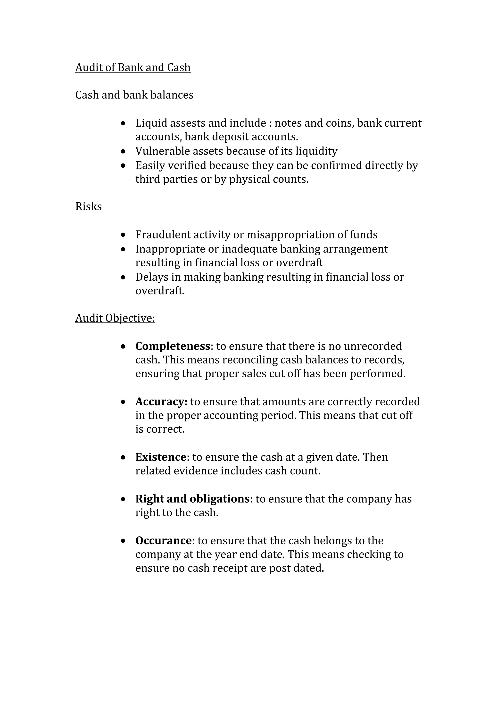 Audit of bank and cash | DOCX