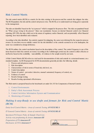 Audit of Internal Financial Control over Financial Reporting (IFCR) A ...