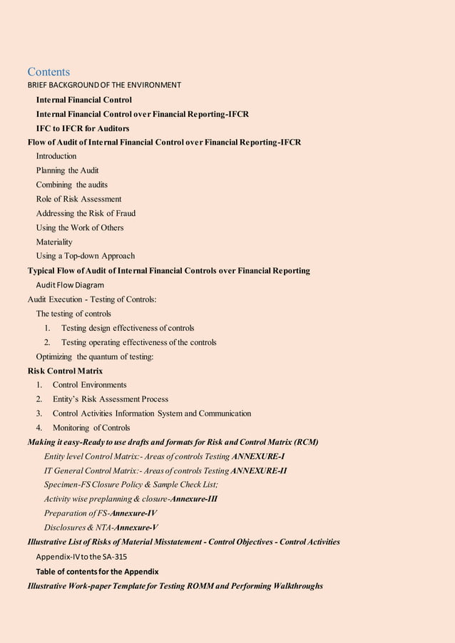 Audit of Internal Financial Control over Financial Reporting (IFCR) A ...