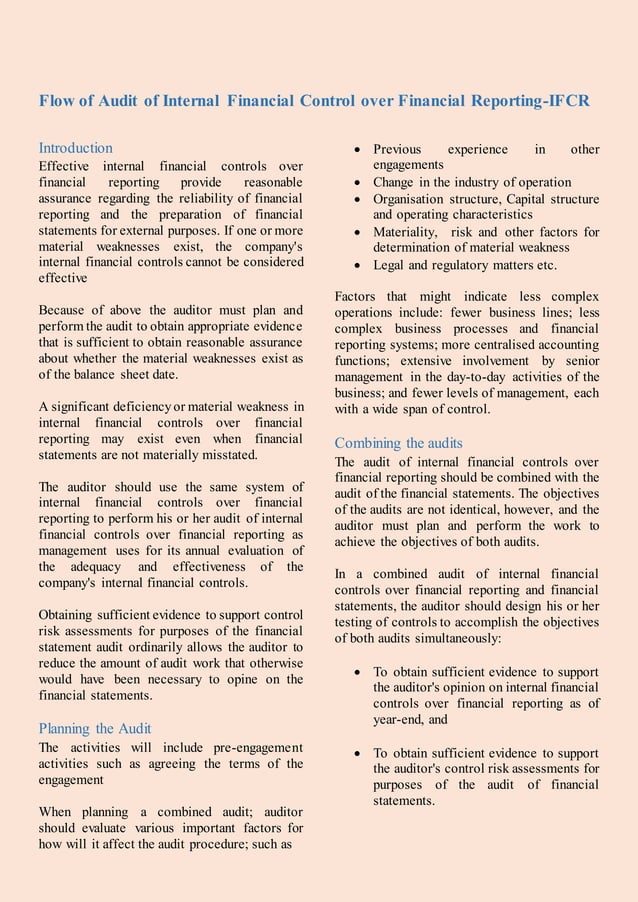 Audit of Internal Financial Control over Financial Reporting (IFCR) A ...