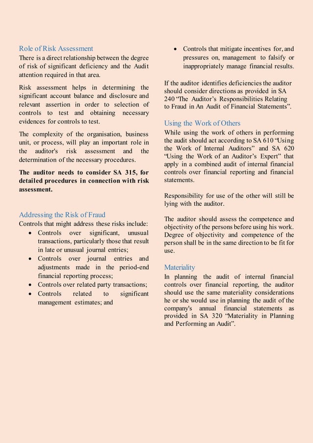 Audit of Internal Financial Control over Financial Reporting (IFCR) A ...