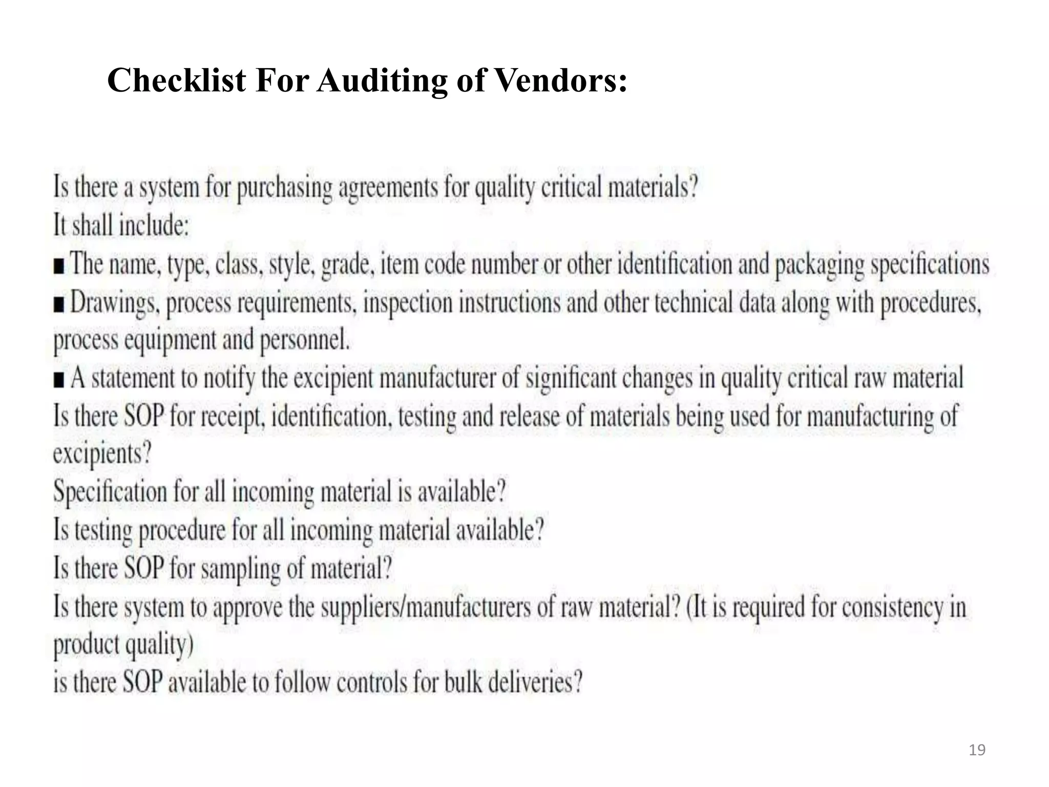 Audit of vendors and Production department | PDF