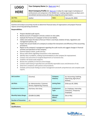 Auditor Job Description Template by Bayt.com