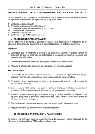 Auditoriade sistemas controles | DOCX