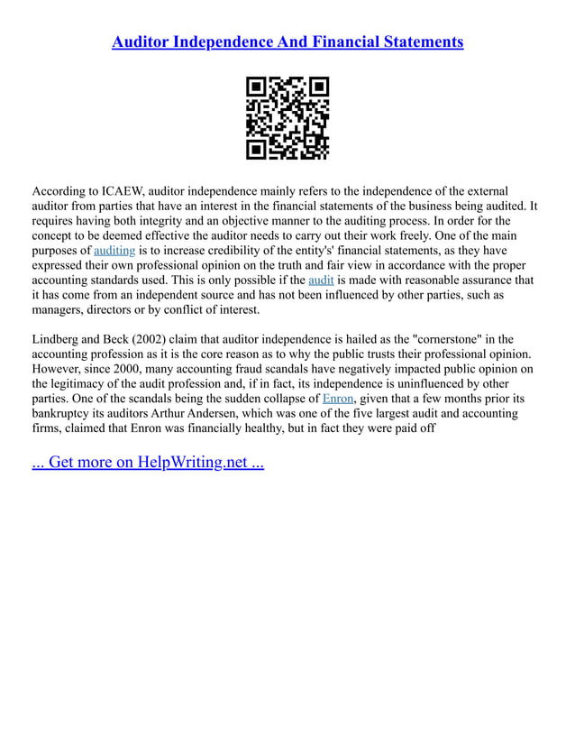 Auditor Independence And Financial Statements | PDF