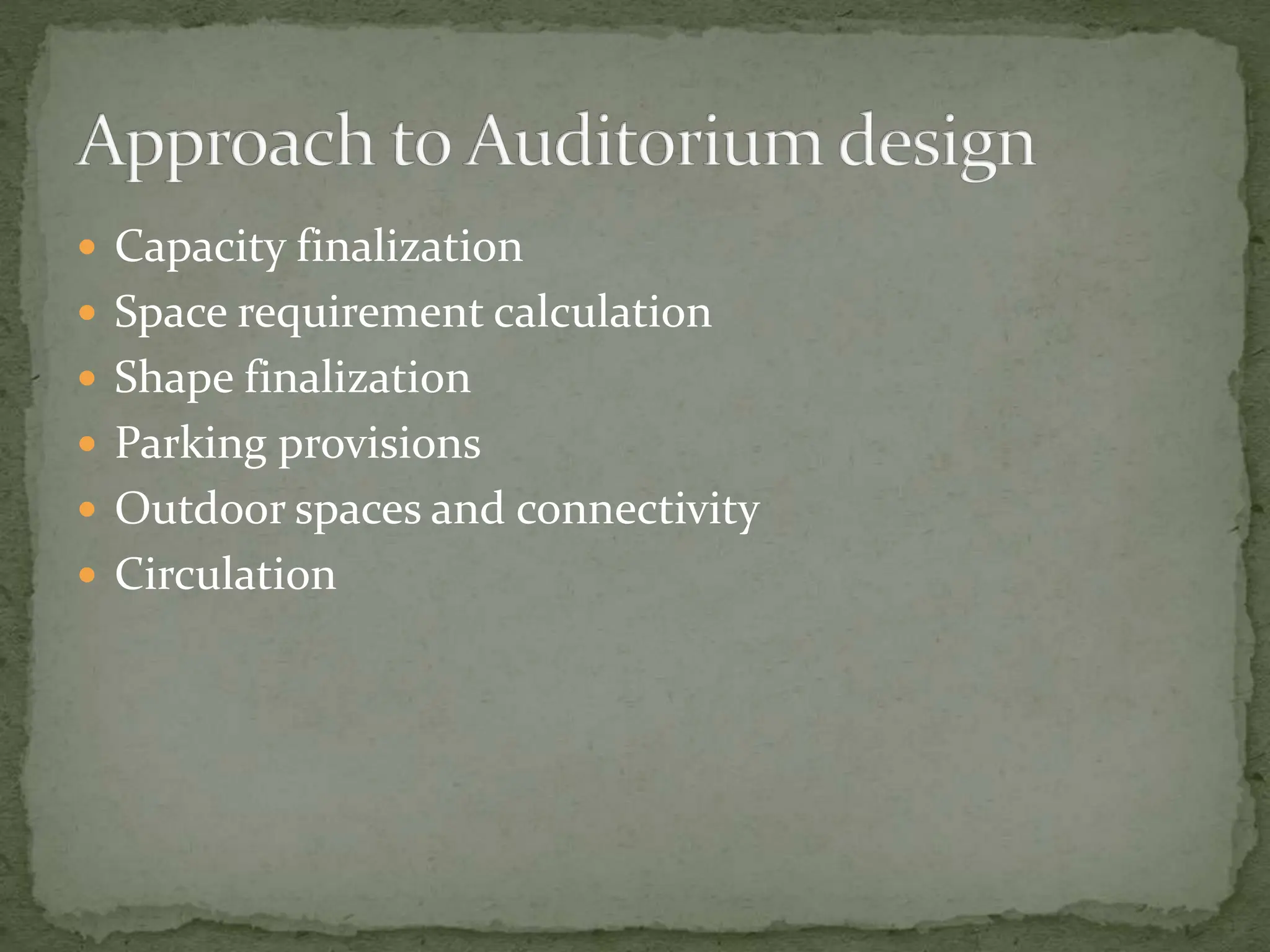 Auditorium design architectural regulations and thumb rule proportions.pptx