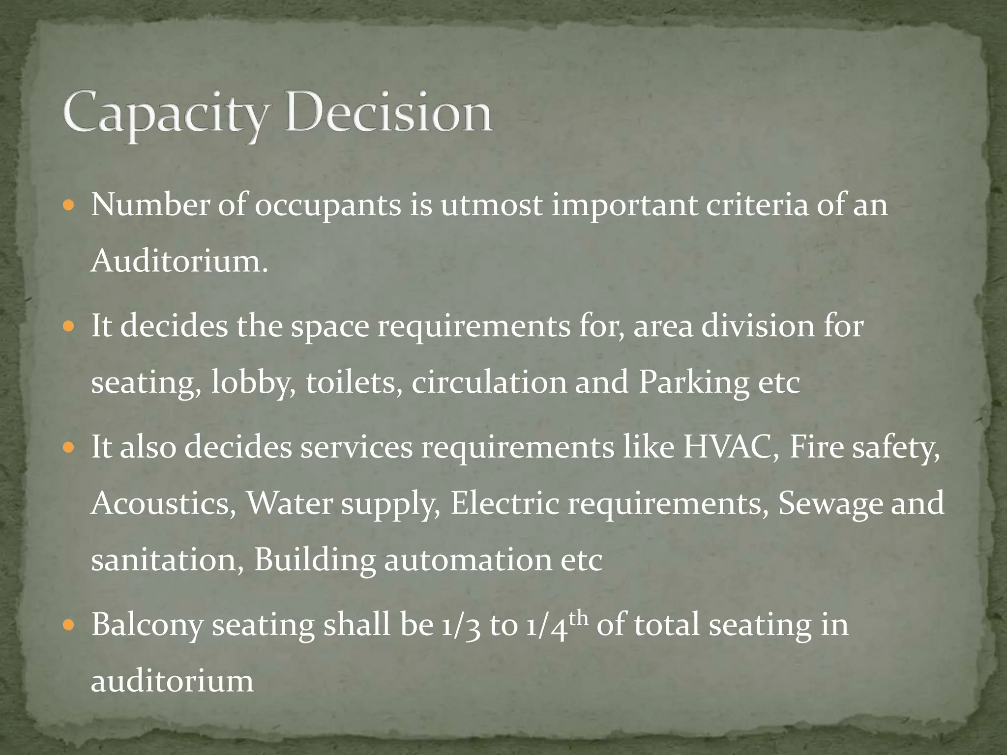 Auditorium design architectural regulations and thumb rule proportions.pptx