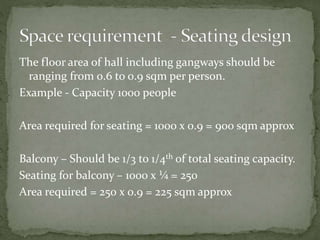 Auditorium design architectural regulations and thumb rule proportions.pptx