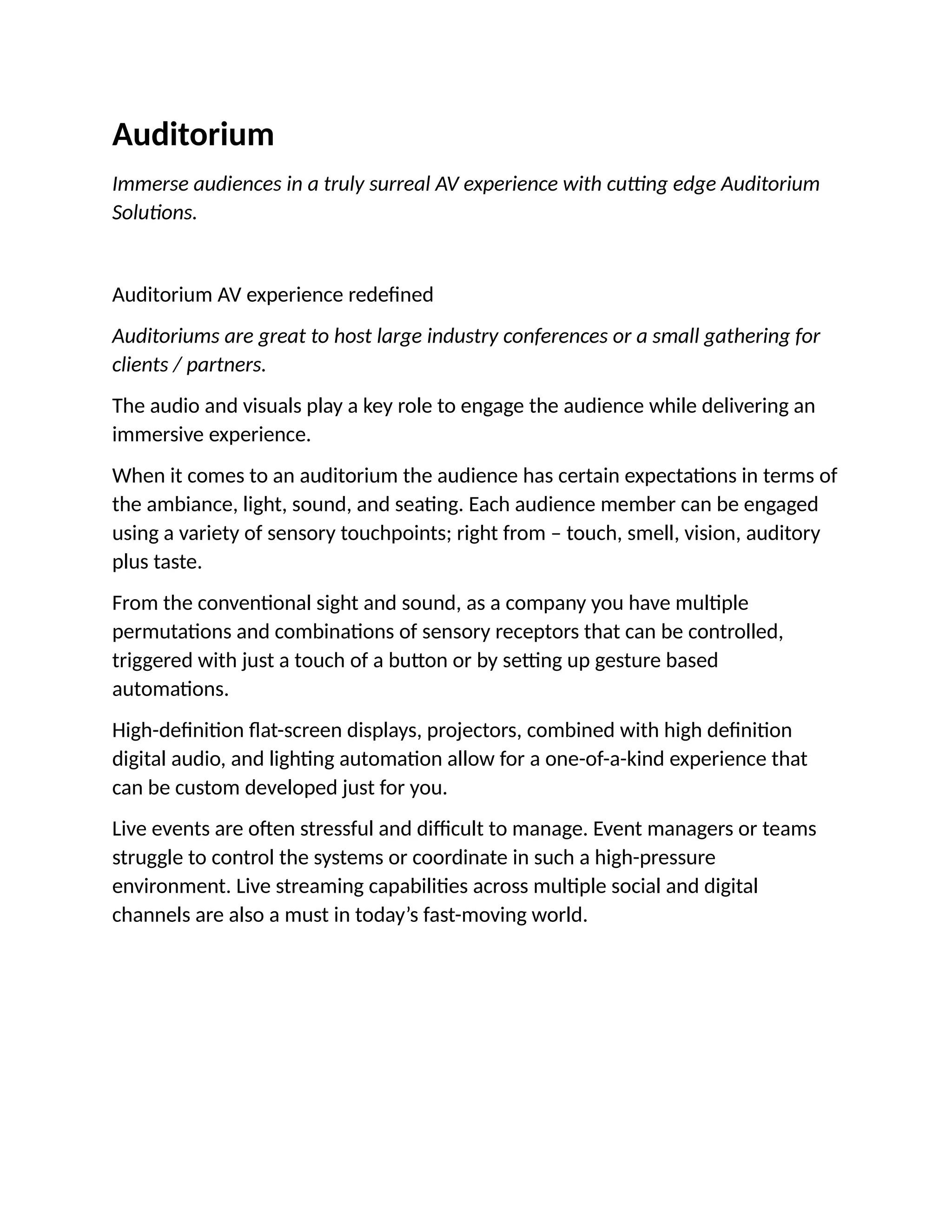 Auditorium AV Experience: A New Standard | DOCX