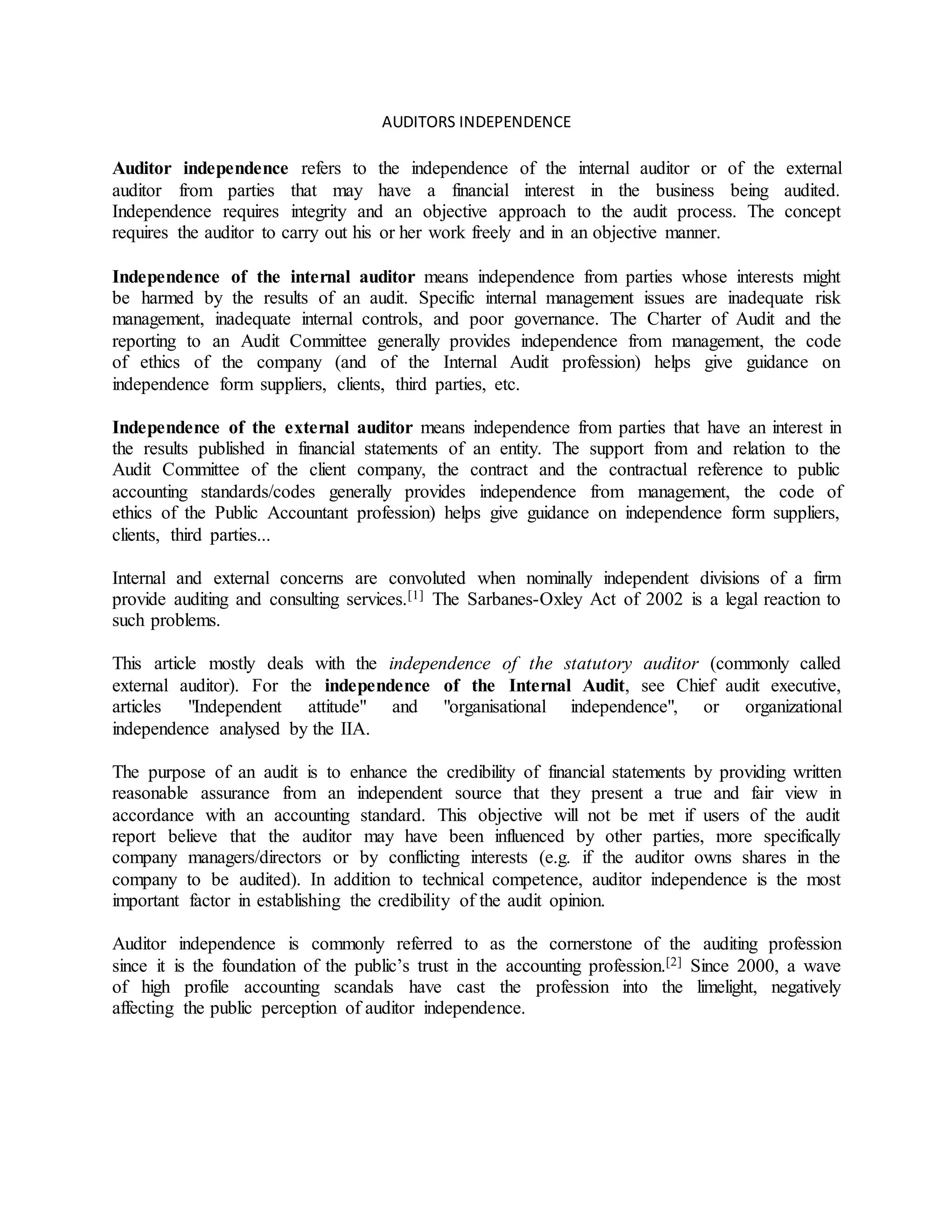 Auditors independence, Auditing , Economics and Management | DOC