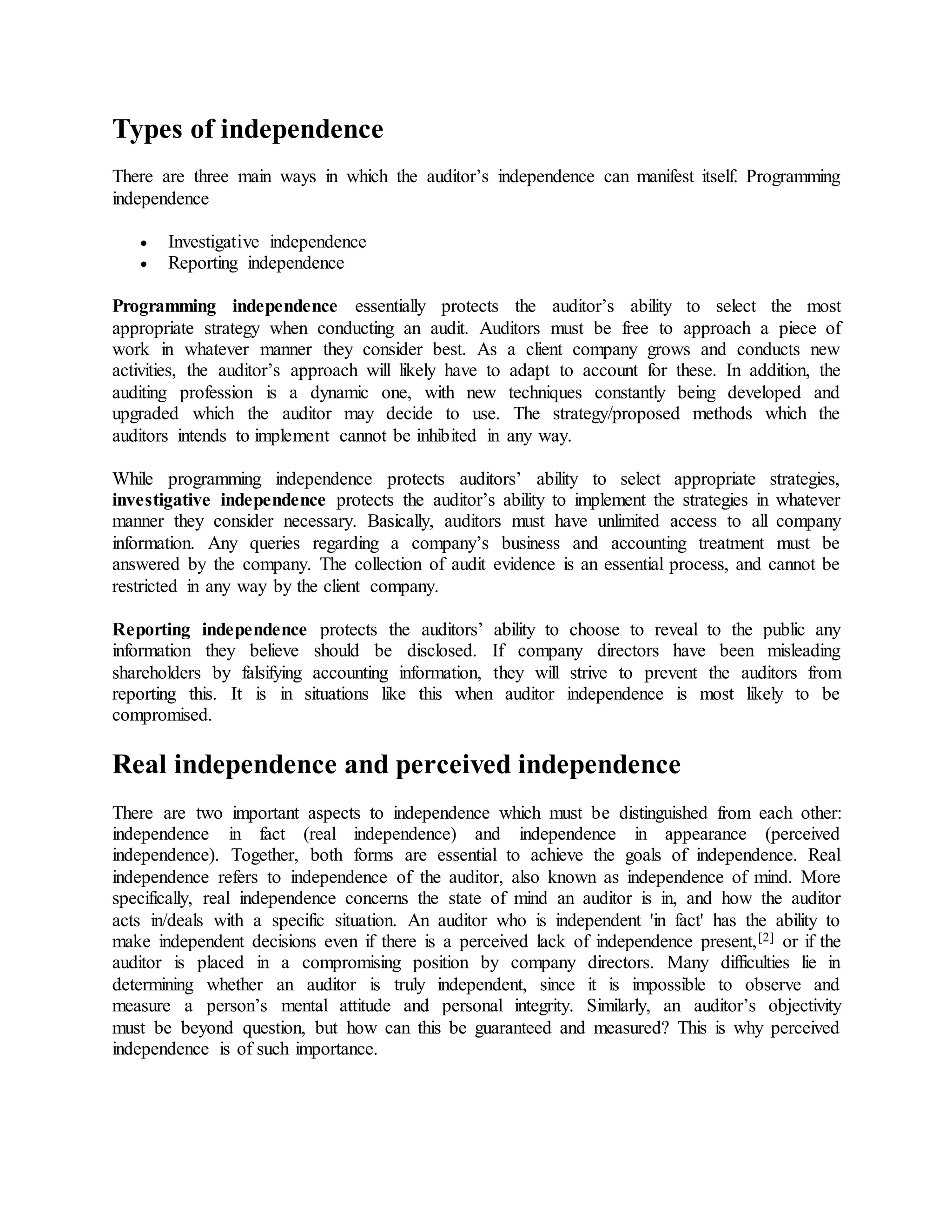 Auditors independence, Auditing , Economics and Management | DOC