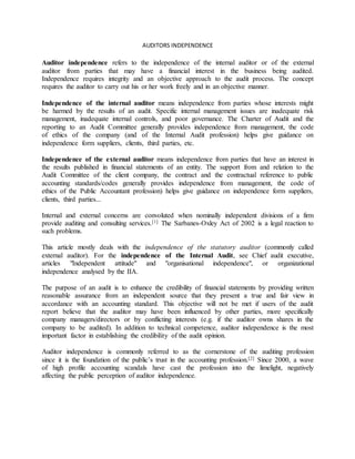 Auditors independence, Auditing , Economics and Management | DOC