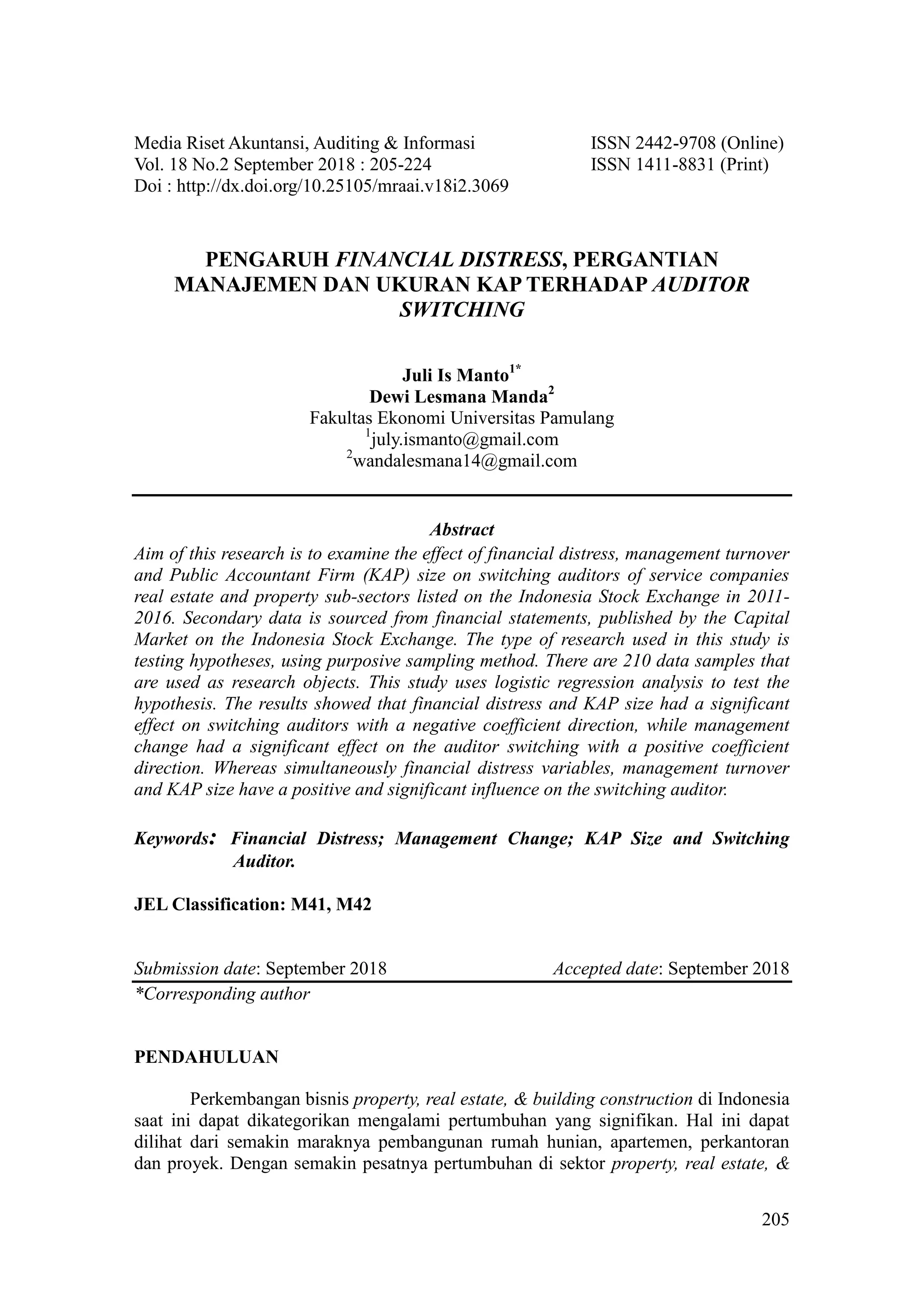 Faktor - faktor yang mempengaruhi Auditor switching | PDF