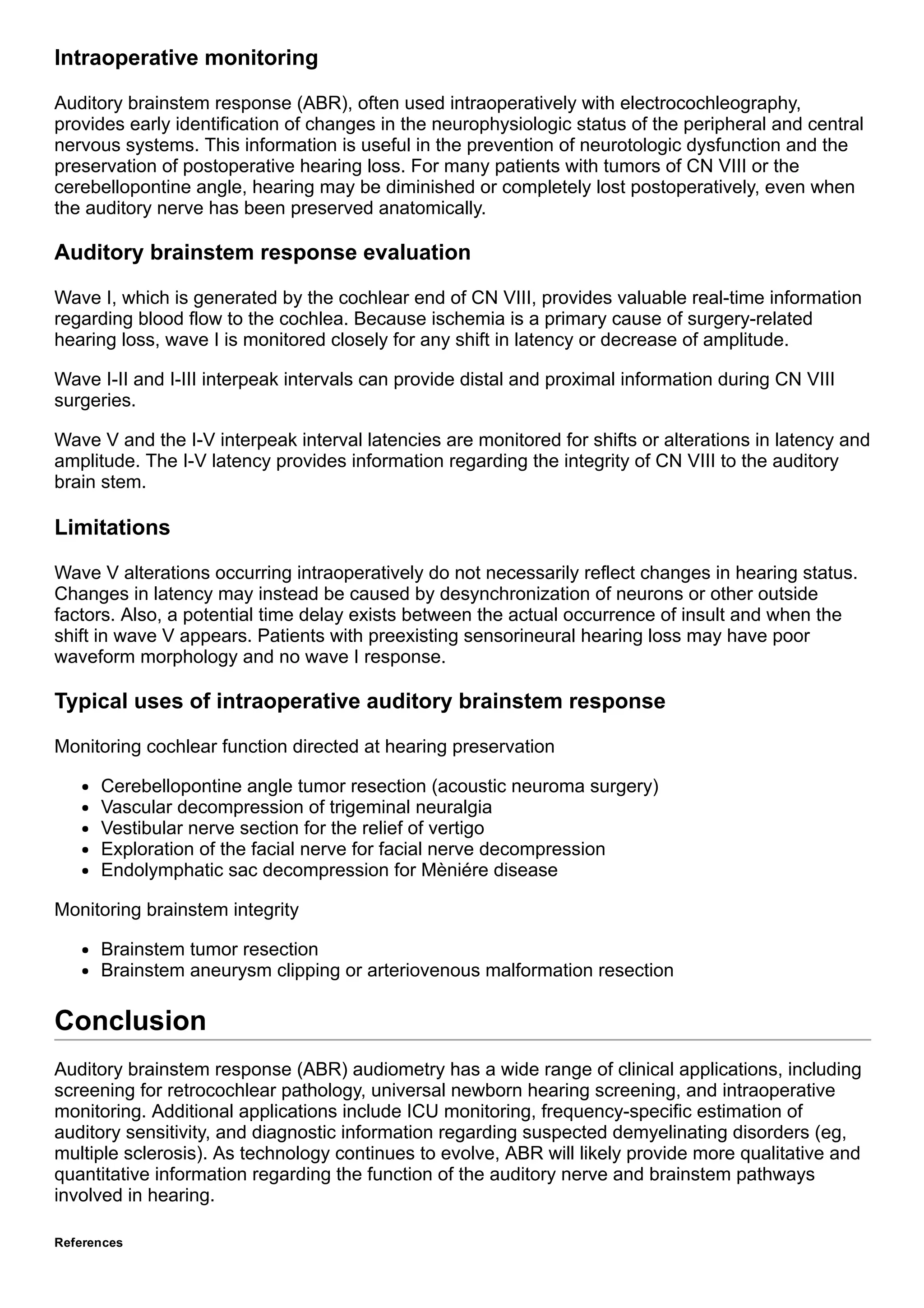 Auditory brainstem response audiometry overview, physiology, applications | PDF