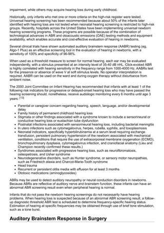 Auditory brainstem response audiometry overview, physiology, applications | PDF