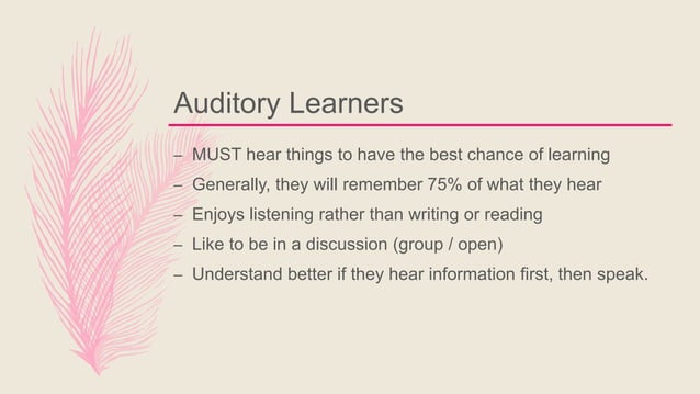Auditory learning style | PPTX | Hobbies & Interests