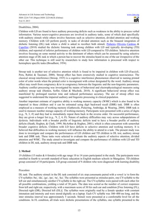 Auditory measures of attention & working memory in children with learning disability & typically ...