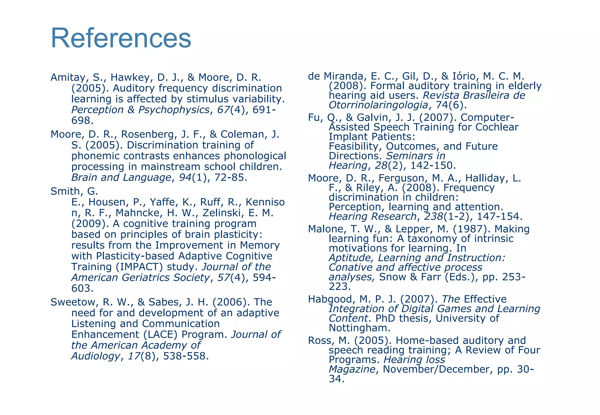Auditory perceptual learning and game design an example for tinnitus ...