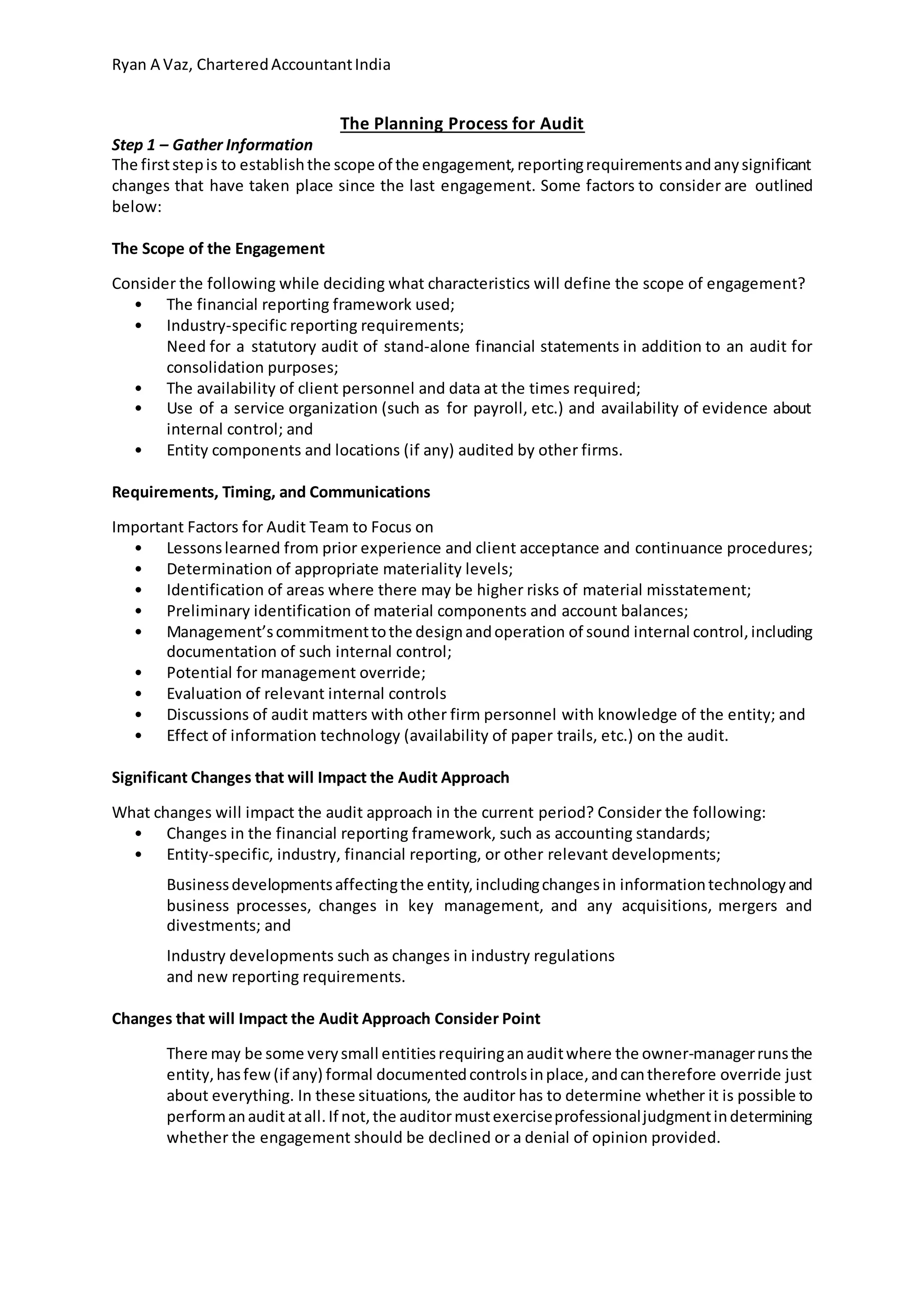 Audit Planning - Considerations | DOCX