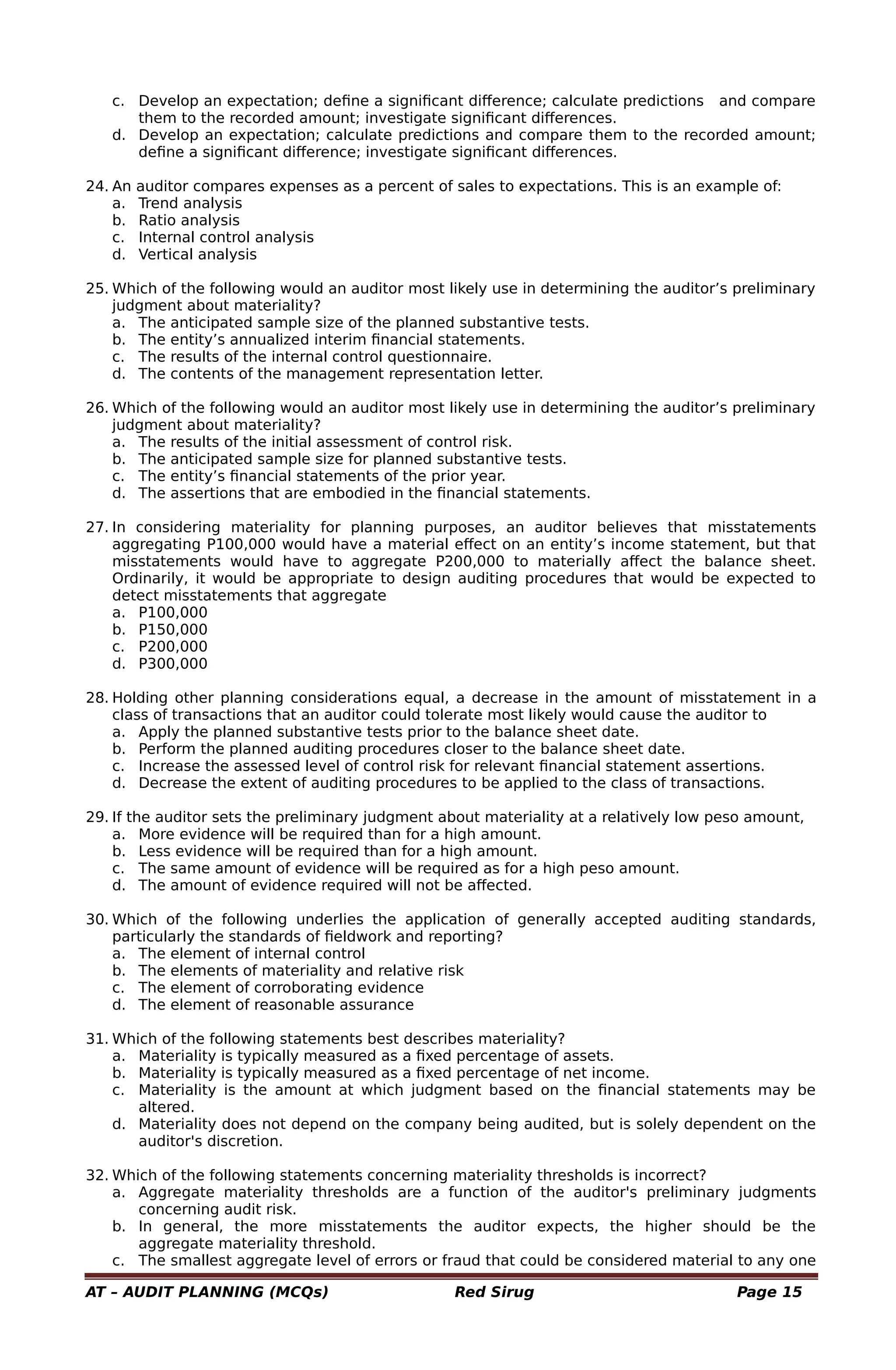 audit planning (auditing theory - red sirug) | PDF