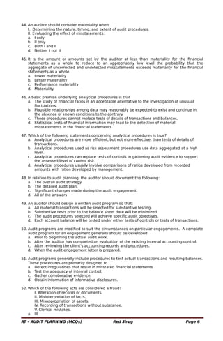 audit planning (auditing theory - red sirug) | PDF
