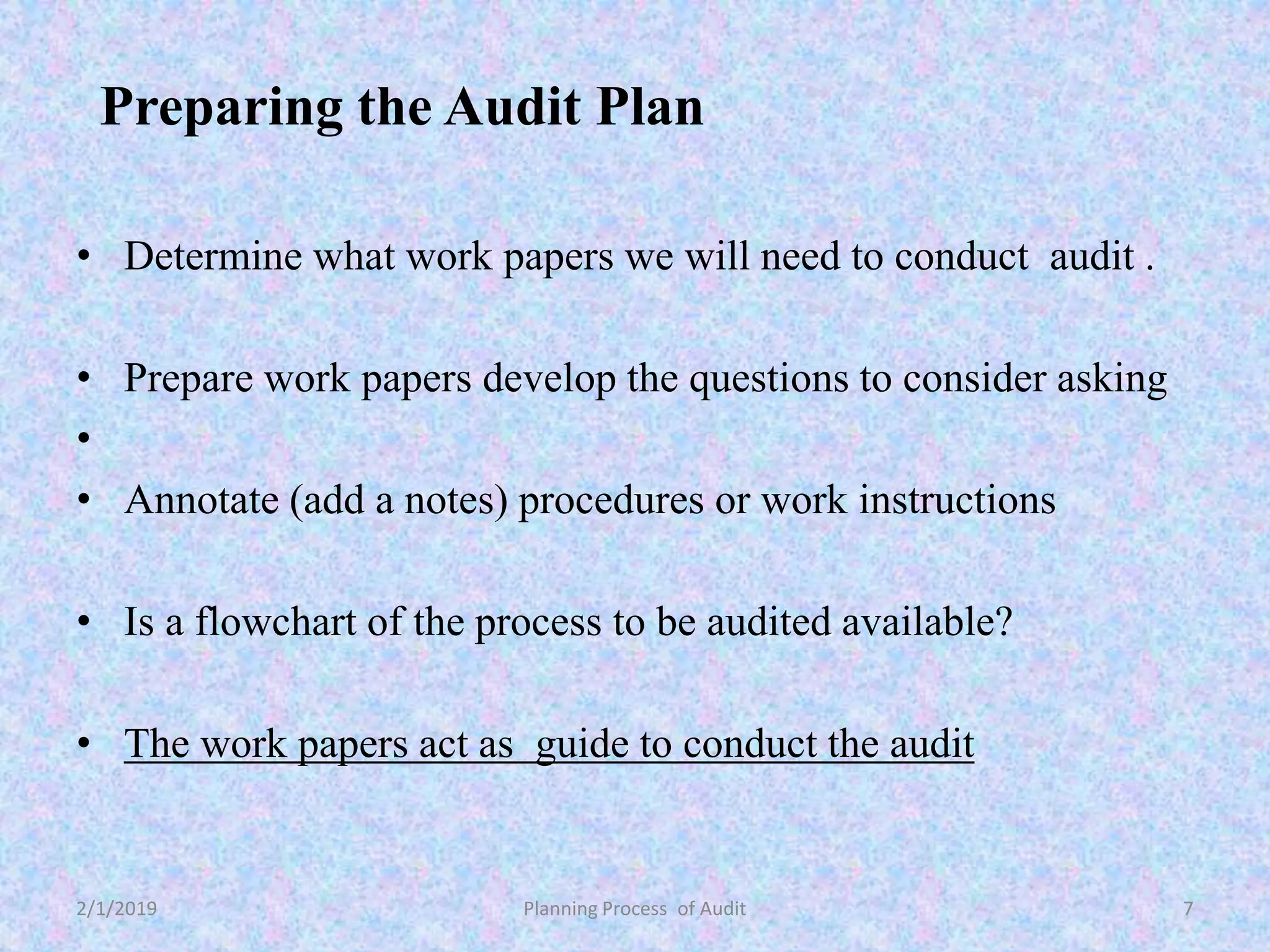planning process in audit ppt | PPTX