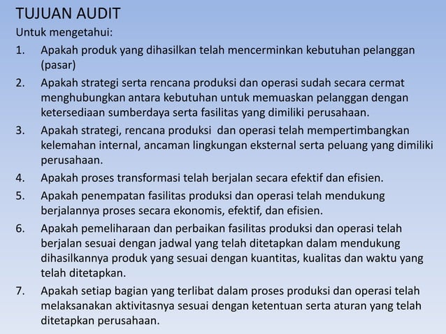 Audit produksi dan operasi (bab 7), Audit Kinerja Manajemen | PPTX