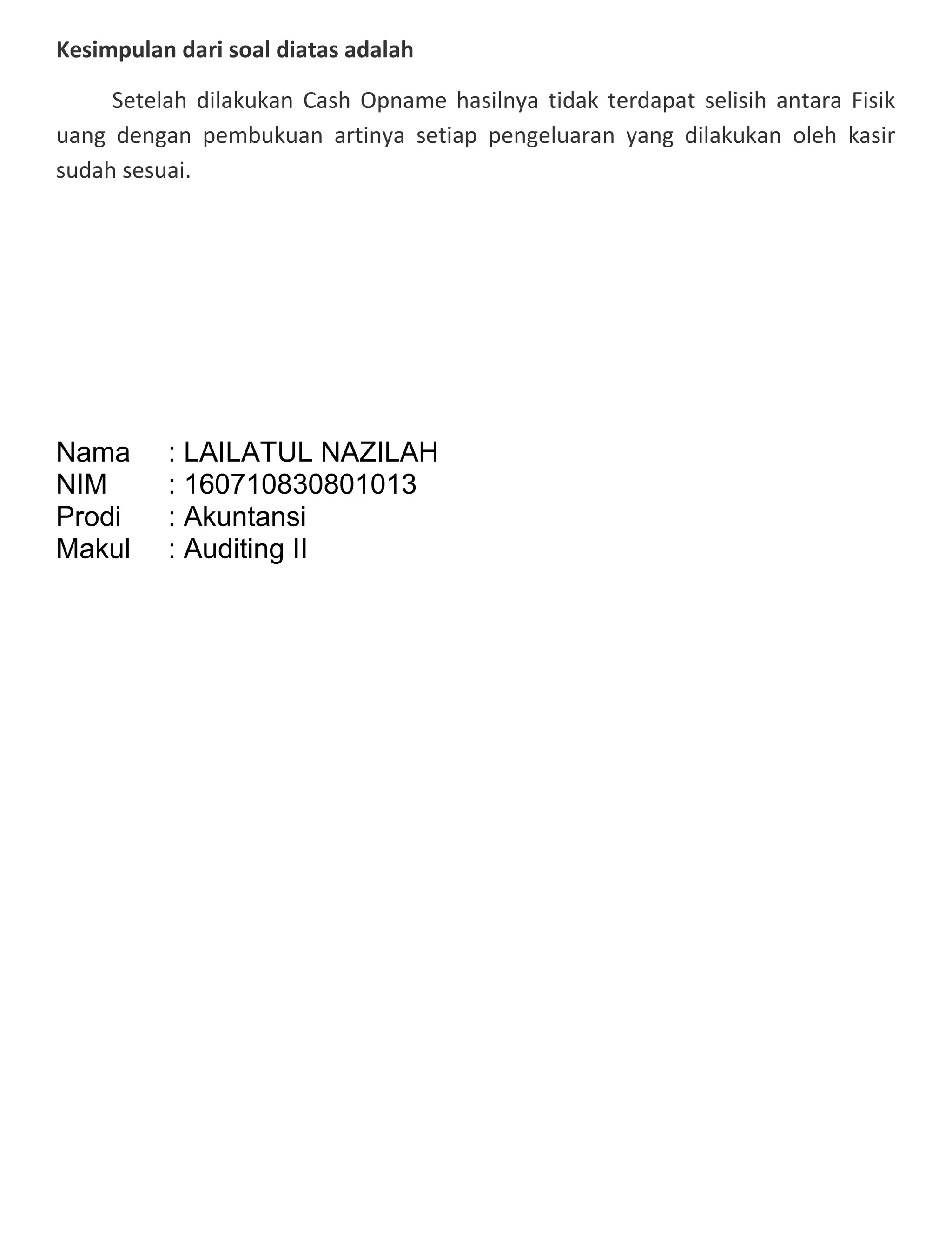 Audit Program Cash Opname | PDF