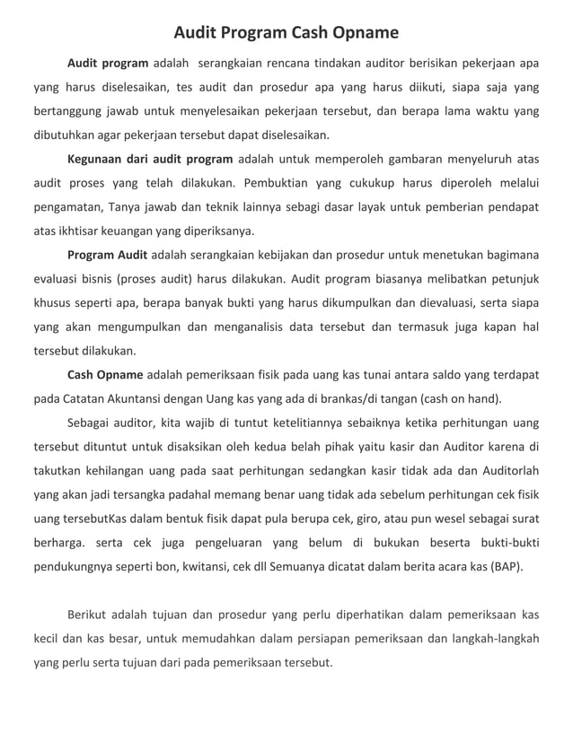 Audit Program Cash Opname | PDF