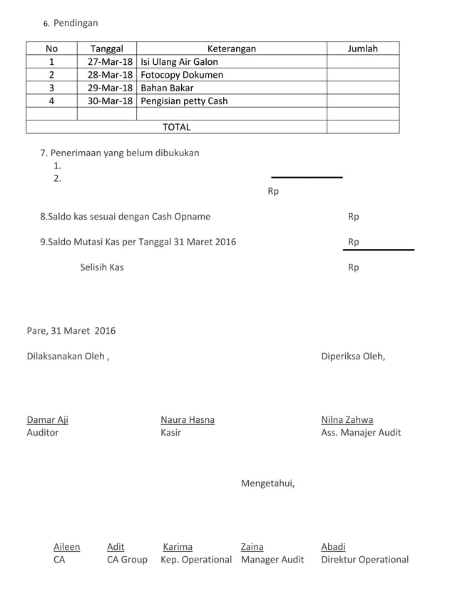 Audit Program Cash Opname | PDF