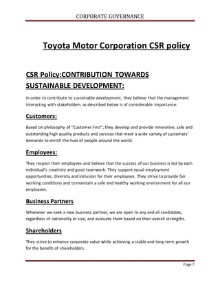 TOYOTA INDUS MOTOR ON CORPORATE GOVERNANCE | DOCX