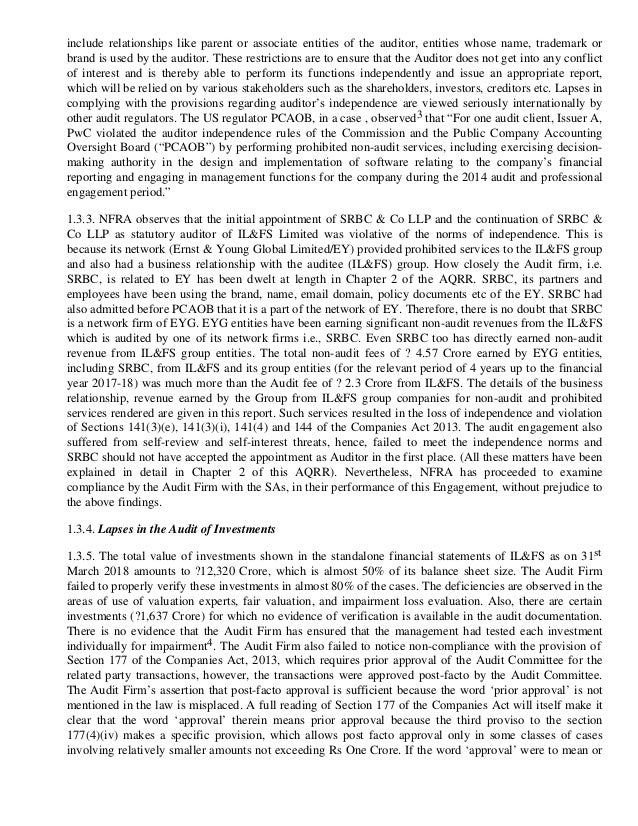 Audit Quality Review Report of Statutory Audit done by SRBC & Co LLP of ...