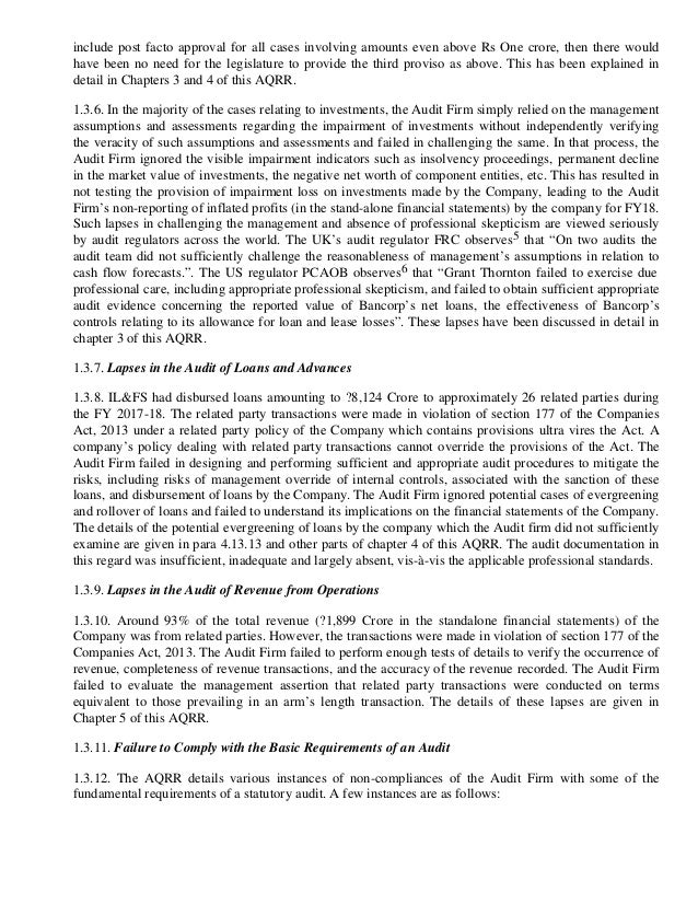 Audit Quality Review Report of Statutory Audit done by SRBC & Co LLP of ...