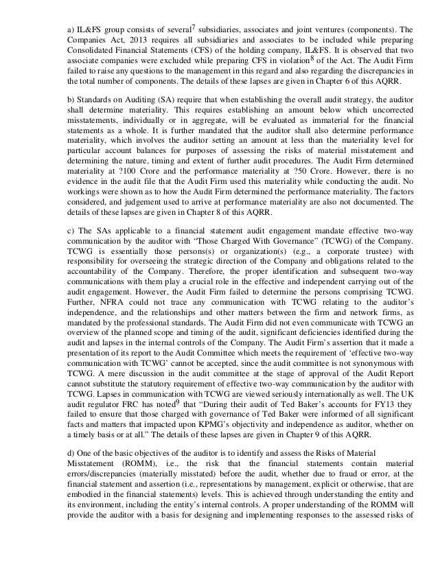 Audit Quality Review Report of Statutory Audit done by SRBC & Co LLP of ...