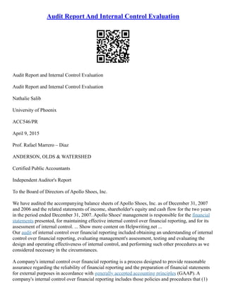 Audit Report And Internal Control Evaluation | PDF