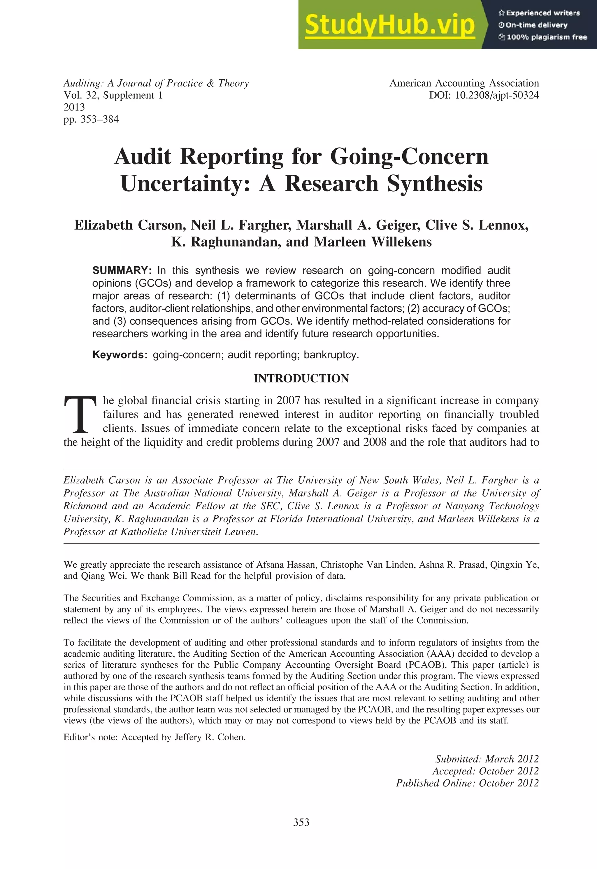 Audit Reporting Research on Going-Concern Uncertainty | PDF