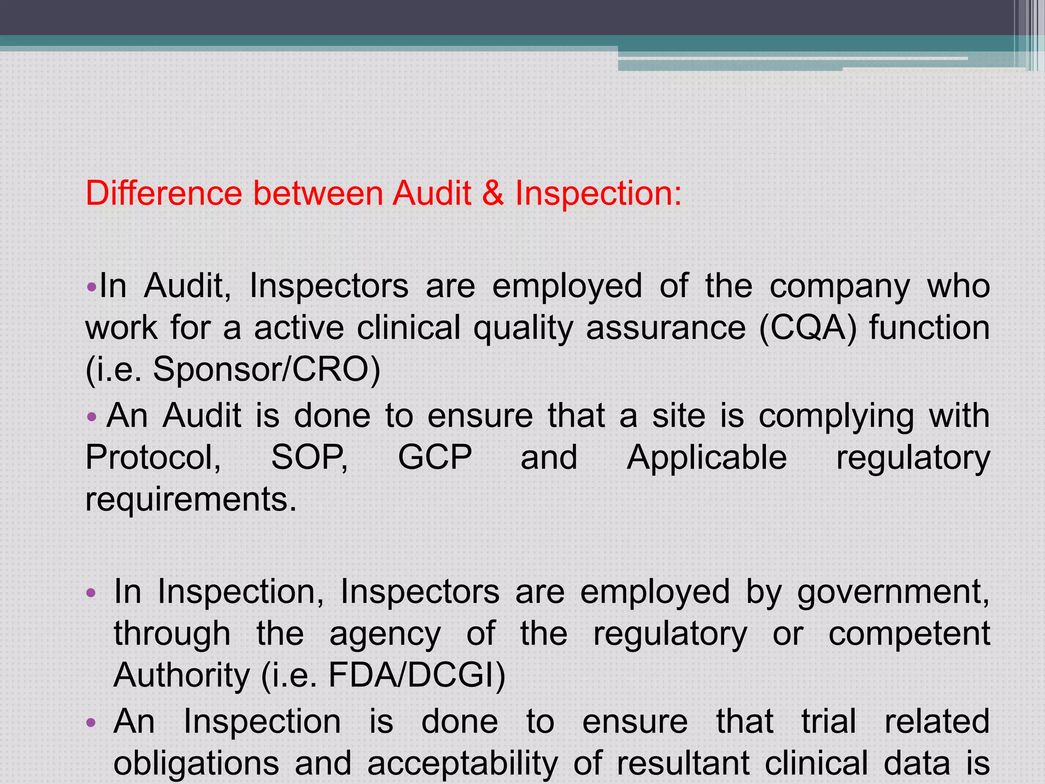 Audits & Inspections in Clinical Research | PPTX