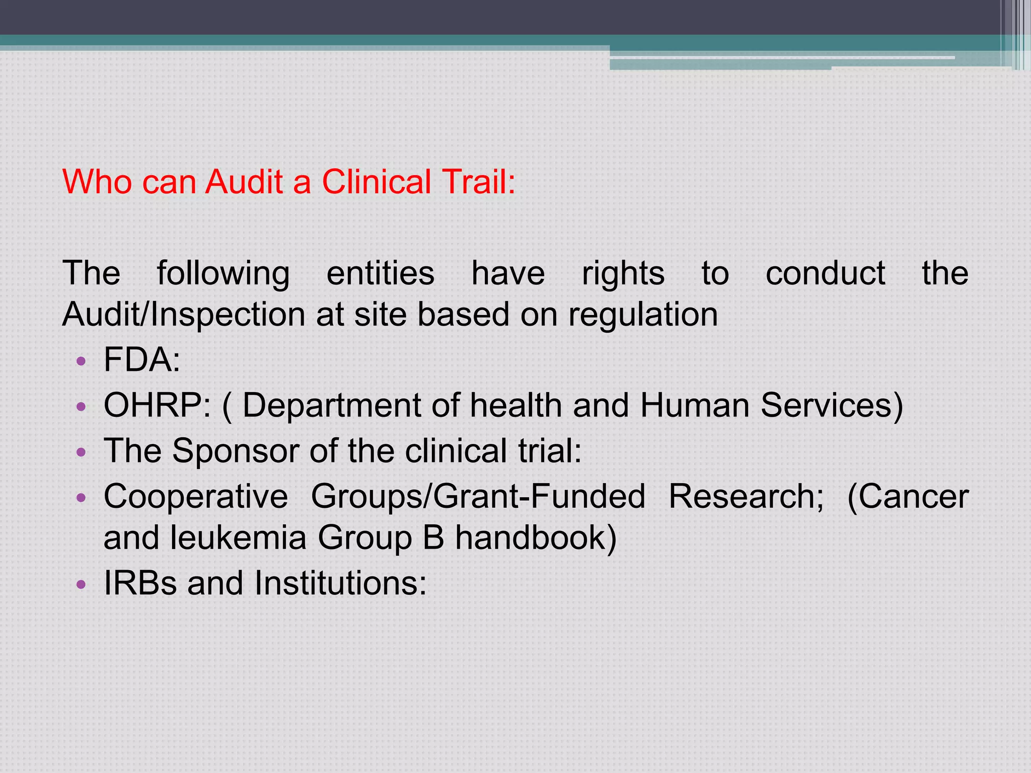 Audits & Inspections in Clinical Research | PPTX