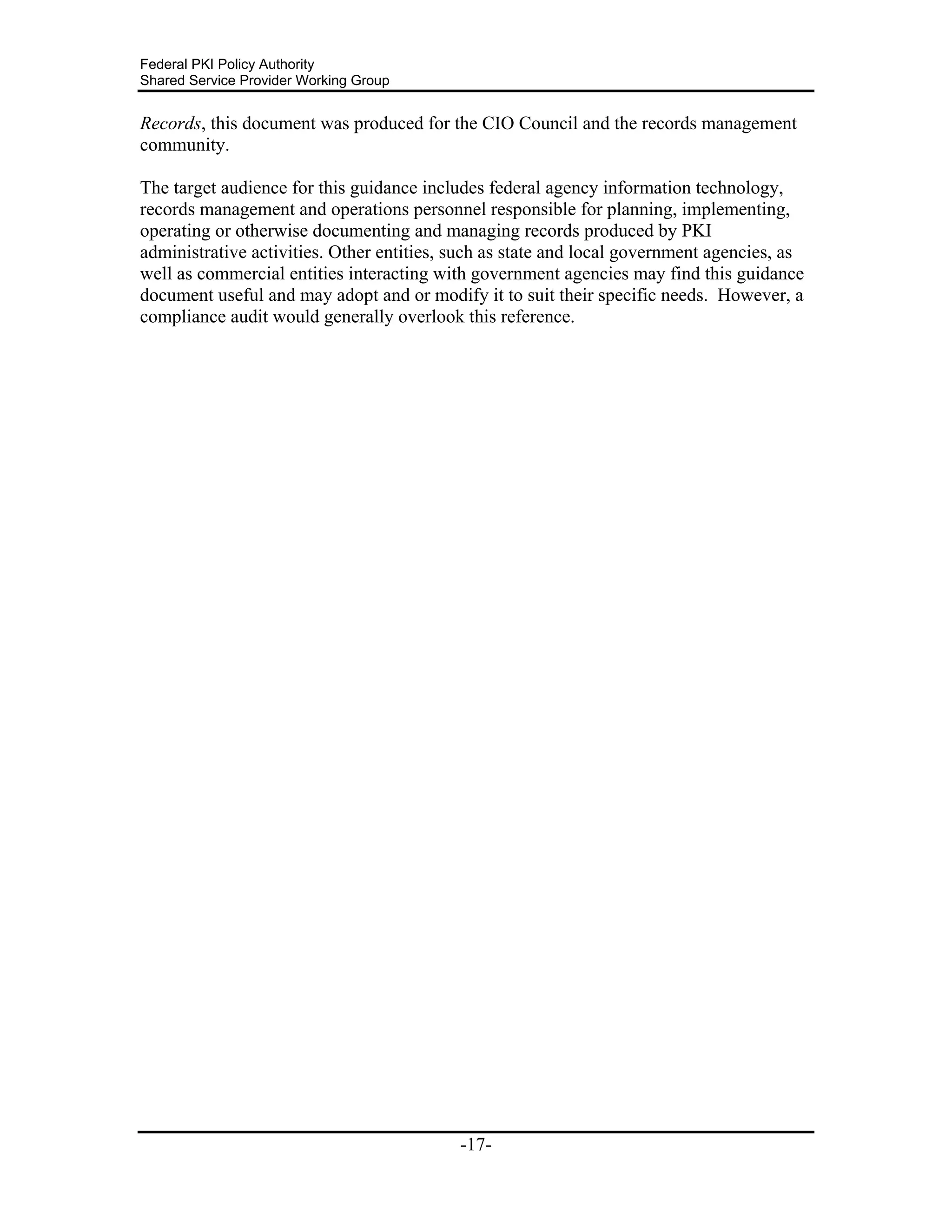 Audit standards for Federal PKI Certification Authorities using PKI ...