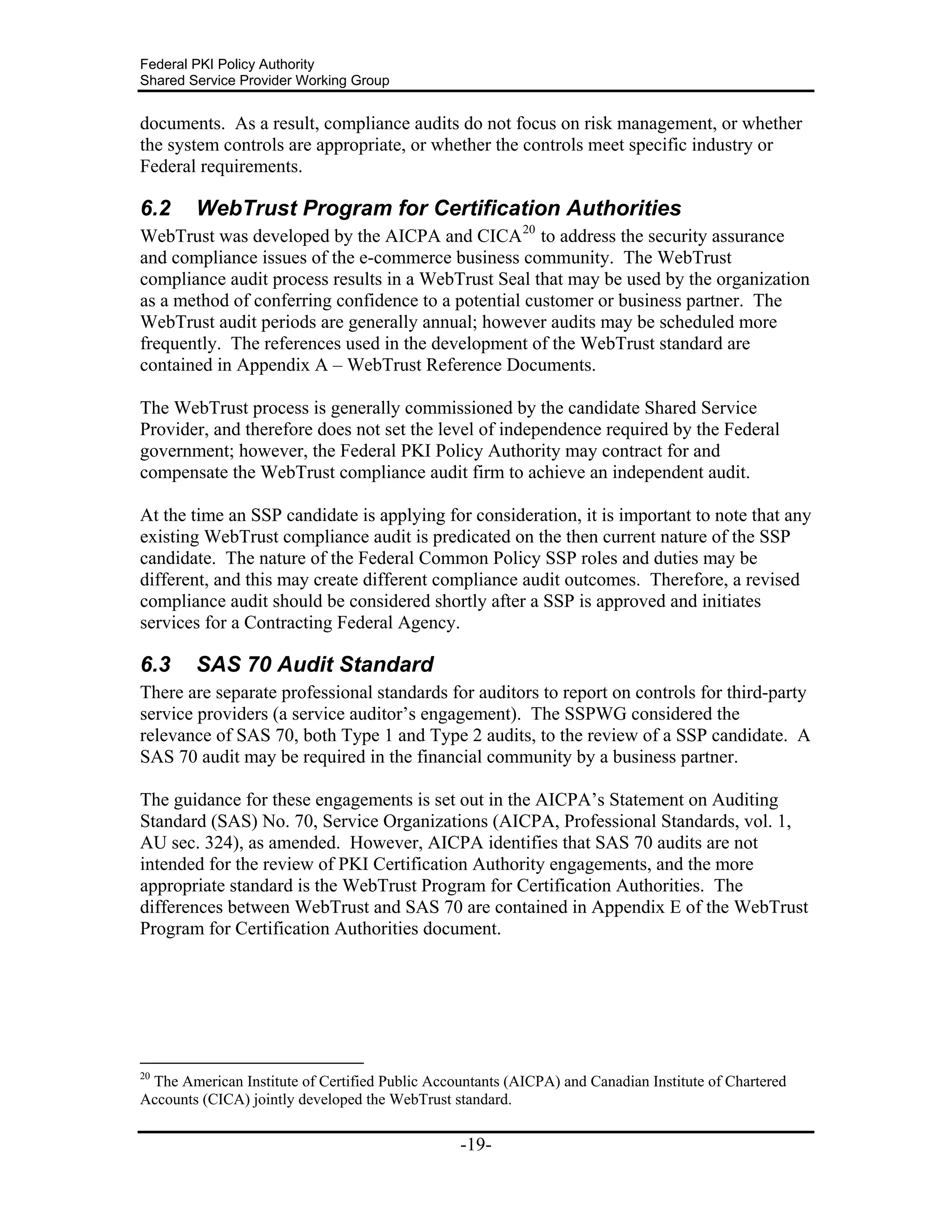 Audit standards for Federal PKI Certification Authorities using PKI ...