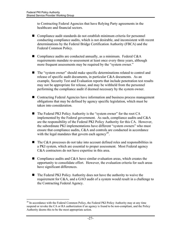 Audit standards for Federal PKI Certification Authorities using PKI ...