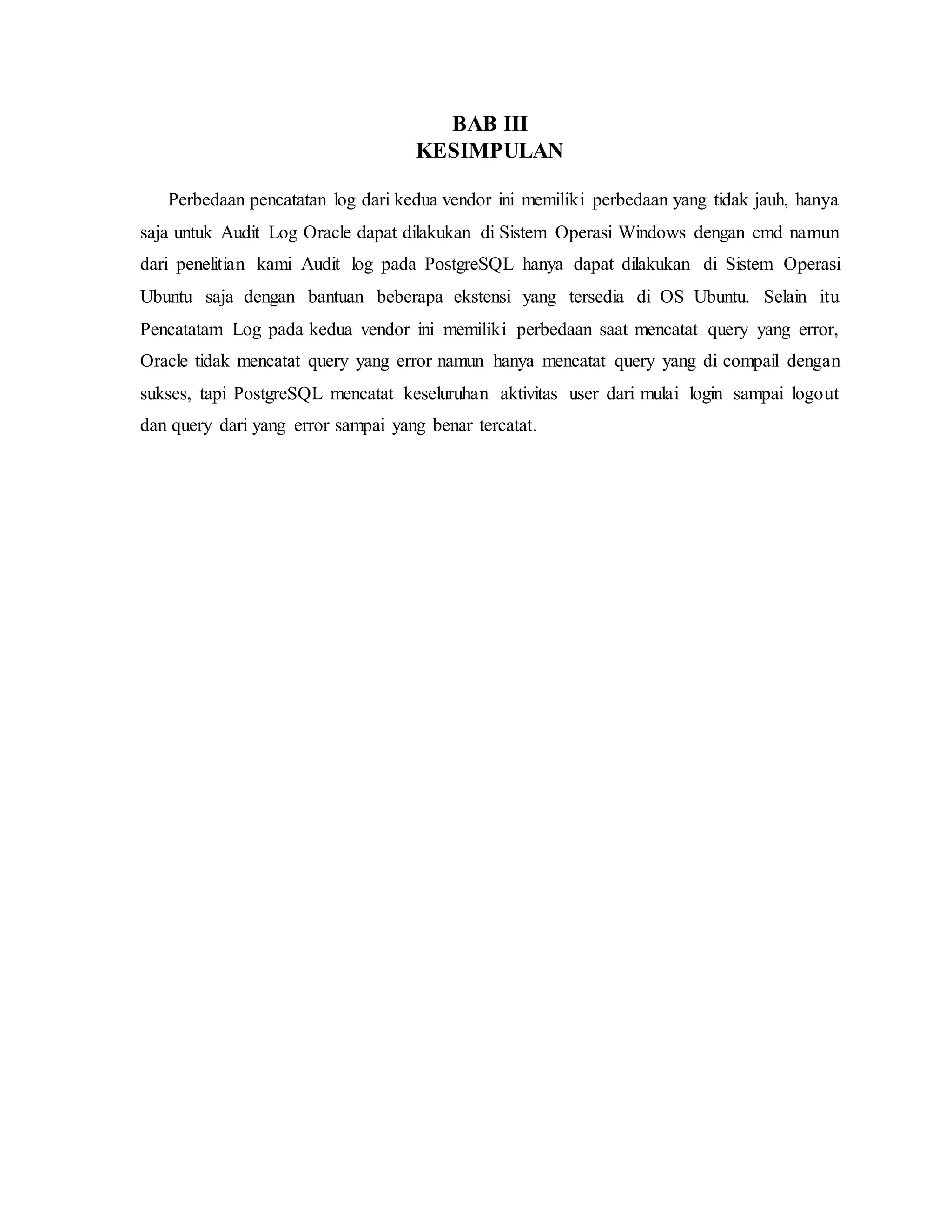 Audit Trail Comparison Oracle & PostgreSQL | DOCX