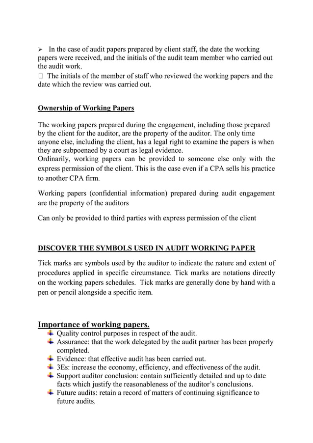 Audit working papers | DOCX | Business Accounting & Finance | Business